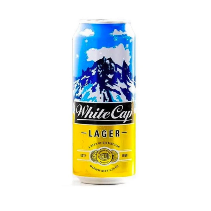 White Cap Lager Can 500ml | Booze Byte